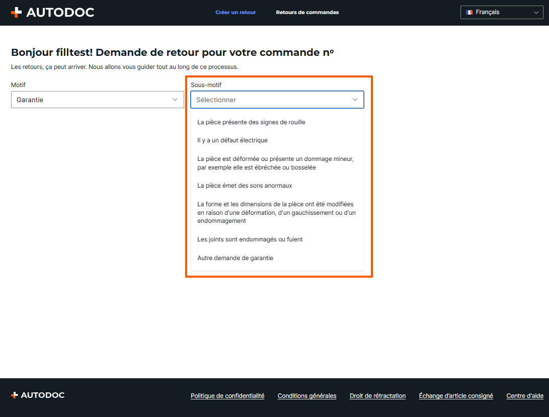 Particularités pour remplir une demande de retour | Help Center ...